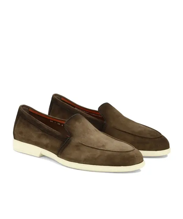 Santoni Round Toe Flat Loafers - Brown