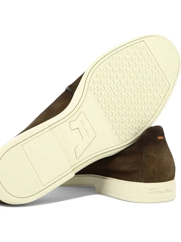 Santoni Round Toe Flat Loafers - Brown