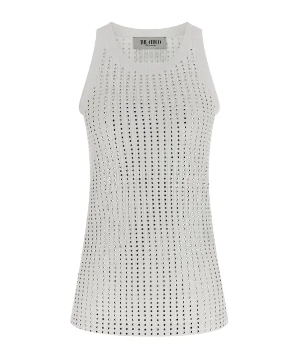 Attico Ribbed Rhinestone Tank Top - White