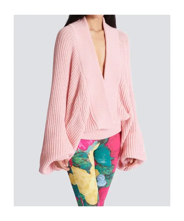 Balmain Oversized Ribbed Knit V-neck Sweater