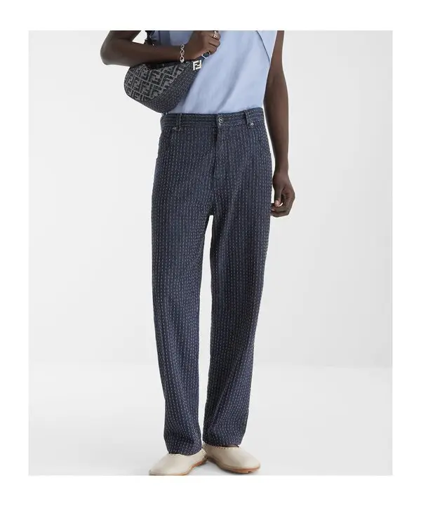 Fendi Straight-leg Topstitched Long Jeans