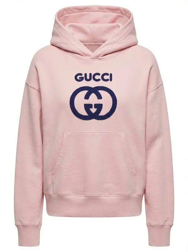 Gucci Logo Embroidered Jersey Hoodie - Pink