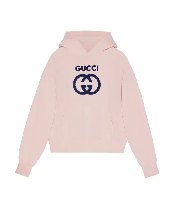 Gucci Logo Embroidered Jersey Hoodie - Pink
