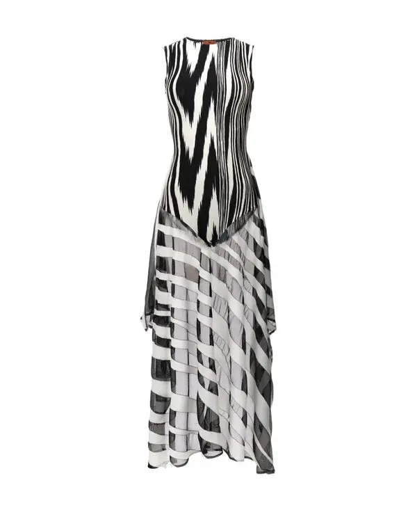 Missoni Sleeveless Jumpsuit With All-over Pattern And Round Collar - Gray