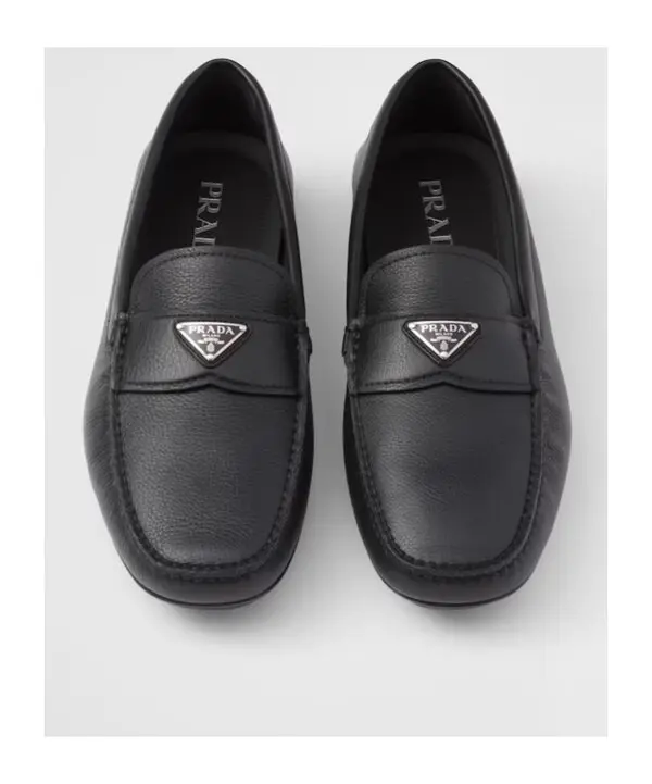 Prada Leather Driving Loafers With Enamelled Logo Detail