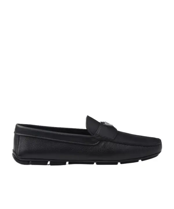 Prada Leather Driving Loafers With Enamelled Logo Detail - Black