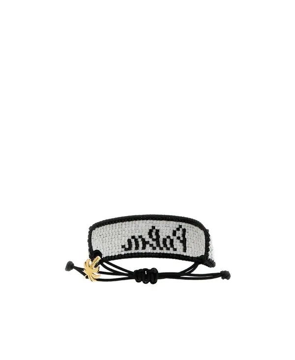 Palm Angels Beaded Bracelet With Palm Plaque - Black