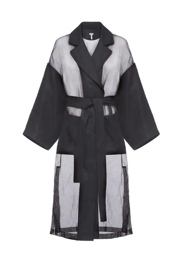 Loewe Organdy Oversize Belt Coat - Black