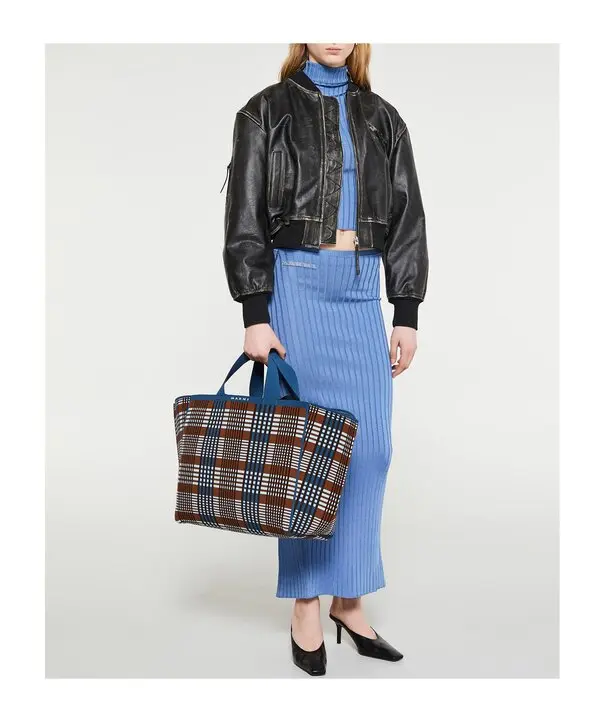 Marni Jacquard Logo Ribbed Maxi Skirt - Blue