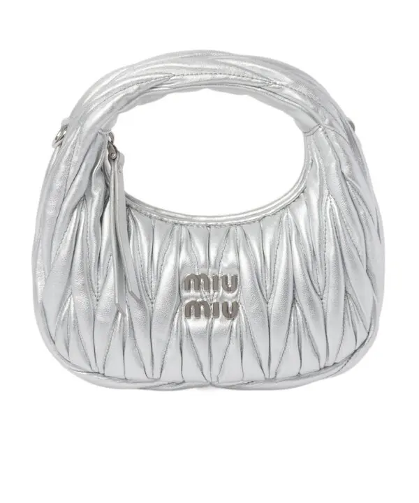 Miu Miu Wander Matelassé Nappa Leather Hobo Mini Bag - Silver