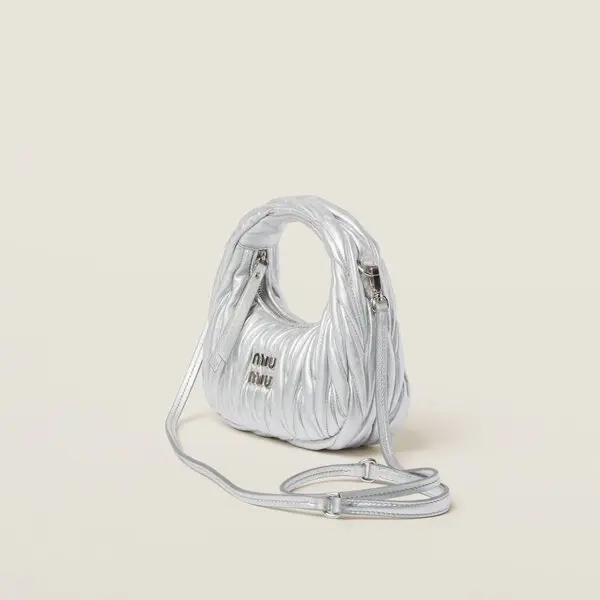 Miu Miu Wander Matelassé Nappa Leather Hobo Mini Bag - Silver