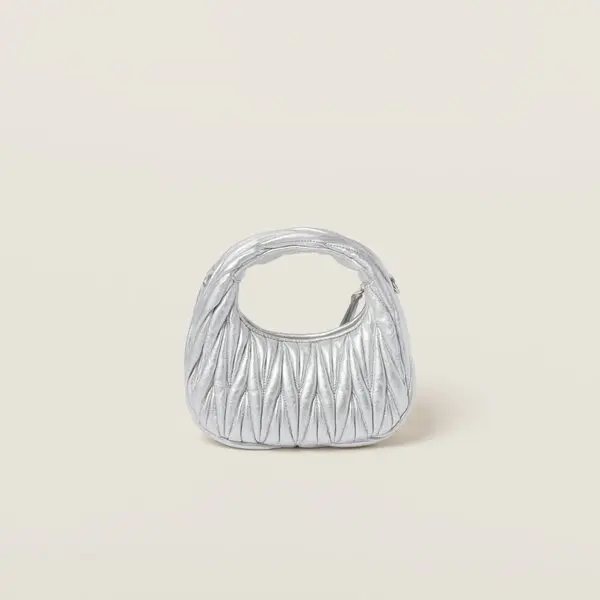Miu Miu Wander Matelassé Nappa Leather Hobo Mini Bag - Silver