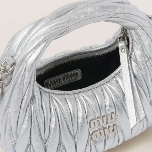 Miu Miu Wander Matelassé Nappa Leather Hobo Mini Bag - Silver