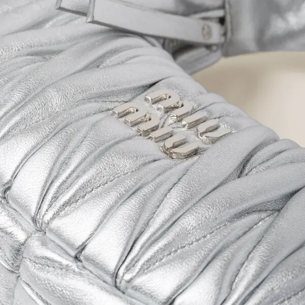 Miu Miu Wander Matelassé Nappa Leather Hobo Mini Bag - Silver