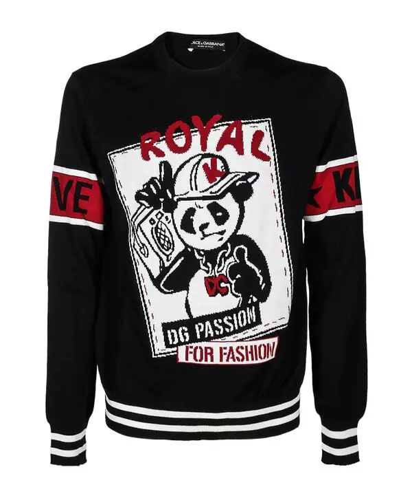 Dolce & Gabbana Round Neck Panda Print Sweater - Black