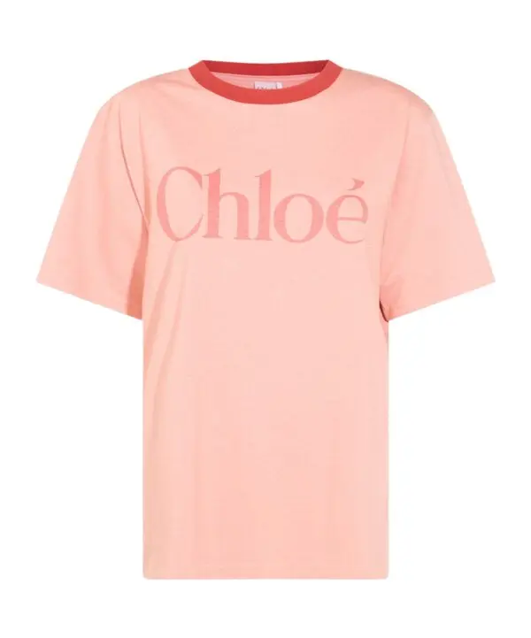 Chloé Logo Printed Crewneck T-shirt - Pink