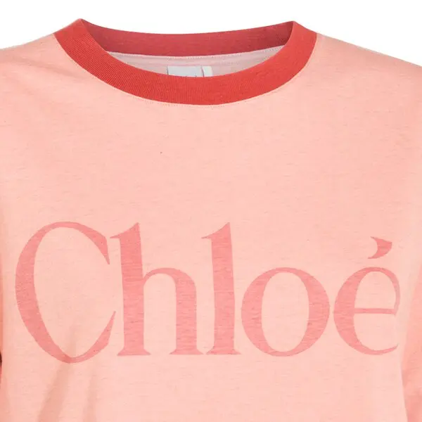 Chloé Logo Printed Crewneck T-shirt - Pink