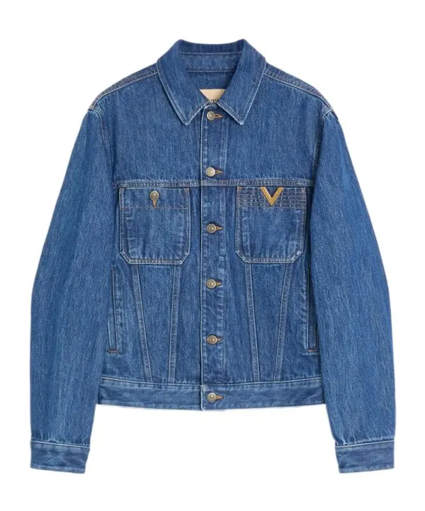 Valentino Garavani Denim Jacket With Vgold Logo - Medium Blue