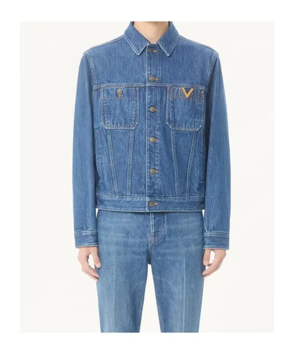 Valentino Garavani Denim Jacket With Vgold Logo - Medium Blue