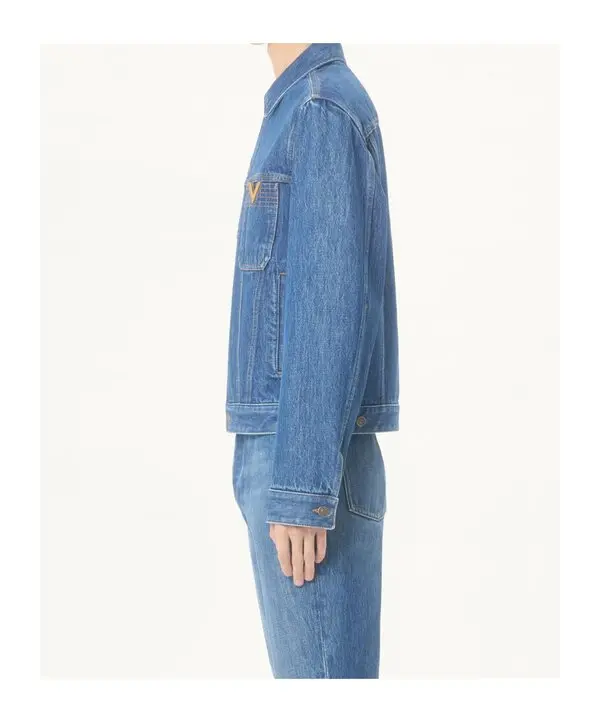 Valentino Garavani Denim Jacket With Vgold Logo - Medium Blue