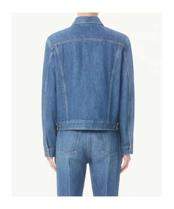 Valentino Garavani Denim Jacket With Vgold Logo - Medium Blue