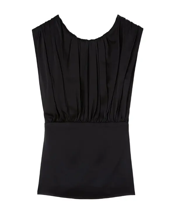 JIL SANDER Gathered V-back Satin Top - Black