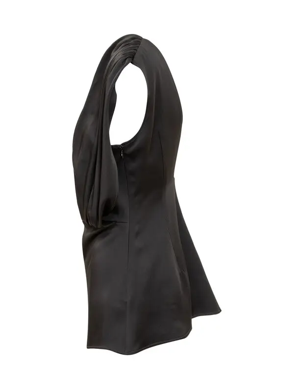 JIL SANDER Gathered V-back Satin Top - Black