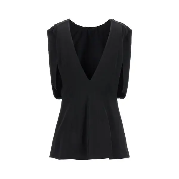 JIL SANDER Gathered V-back Satin Top - Black