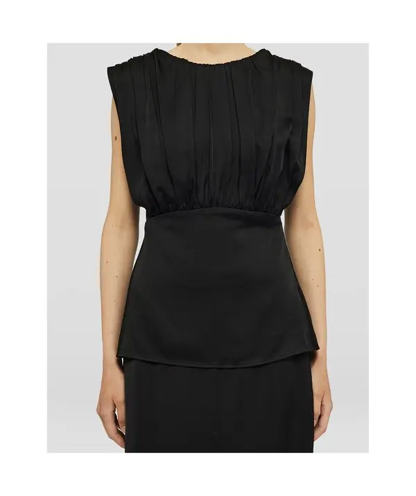 JIL SANDER Gathered V-back Satin Top - Black