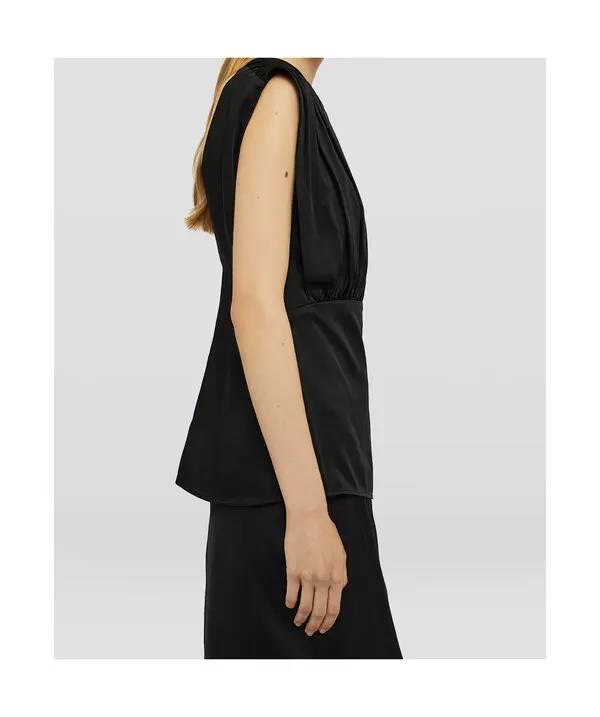 JIL SANDER Gathered V-back Satin Top - Black