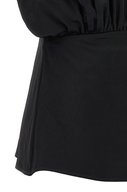 JIL SANDER Gathered V-back Satin Top - Black