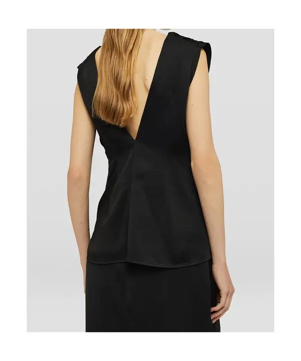 JIL SANDER Gathered V-back Satin Top - Black