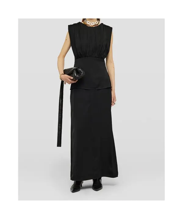 JIL SANDER Gathered V-back Satin Top - Black