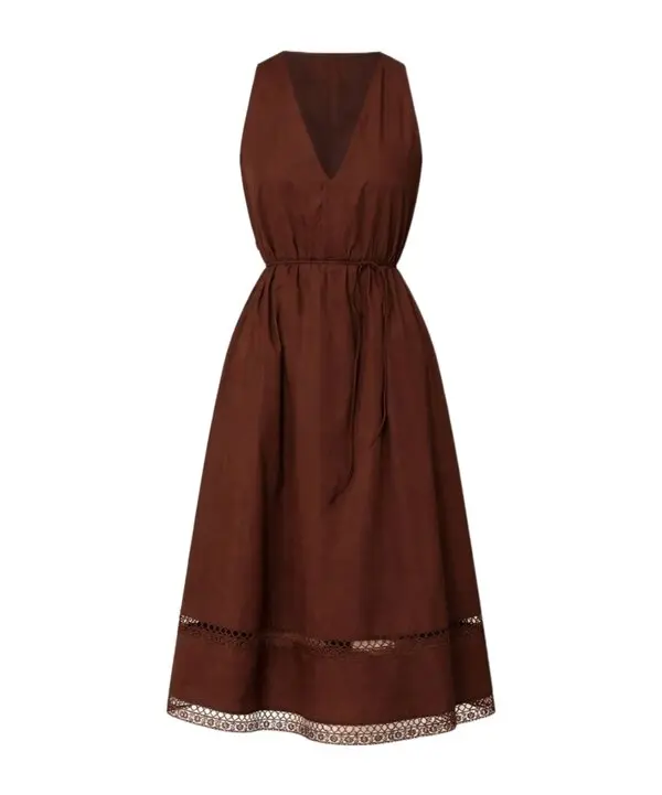 TWINSET Poplin Long Dress With V-neck And Belted Waist - Brown