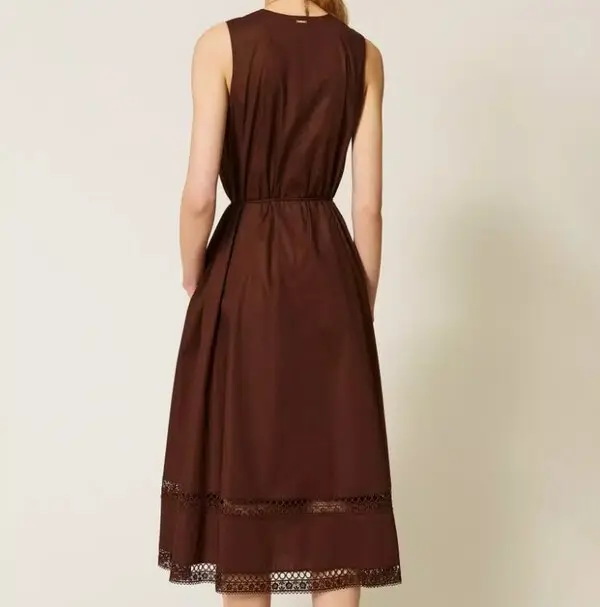 TWINSET Poplin Long Dress With V-neck And Belted Waist - Brown