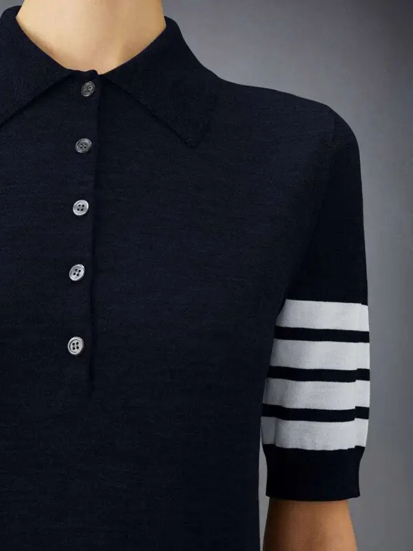 Thom Browne 4-bar Button Detail Short Sleeve Polo