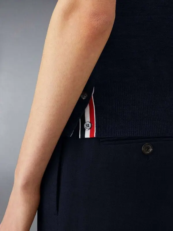 Thom Browne 4-bar Button Detail Short Sleeve Polo