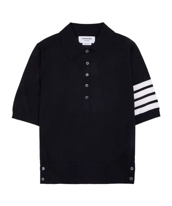 Thom Browne 4-bar Button Detail Short Sleeve Polo - Blue