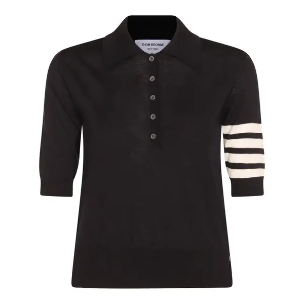Thom Browne 4-bar Button Detail Short Sleeve Polo - Blue