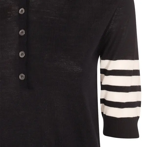 Thom Browne 4-bar Button Detail Short Sleeve Polo - Blue