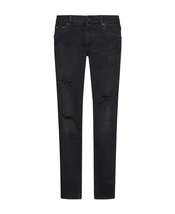 Dolce & Gabbana Logo Plaque Distressed Jeans - Black