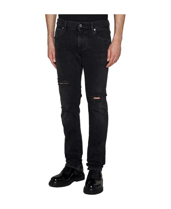 Dolce & Gabbana Logo Plaque Distressed Jeans - Black