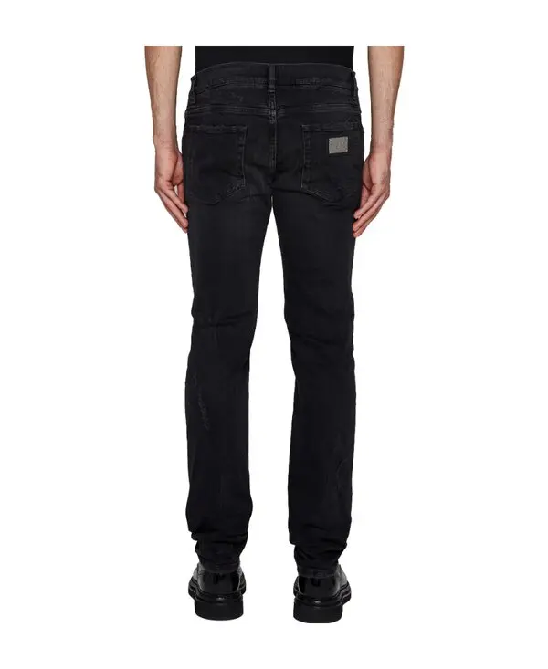 Dolce & Gabbana Logo Plaque Distressed Jeans - Black