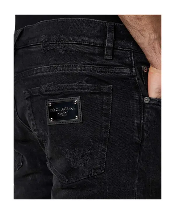 Dolce & Gabbana Logo Plaque Distressed Jeans - Black
