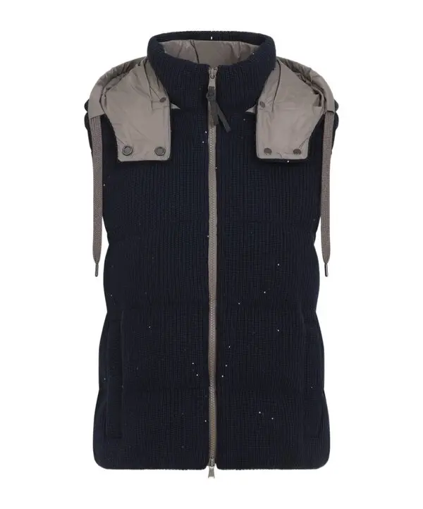 Brunello Cucinelli Knitted Gilet With Drawstring Hood - Black