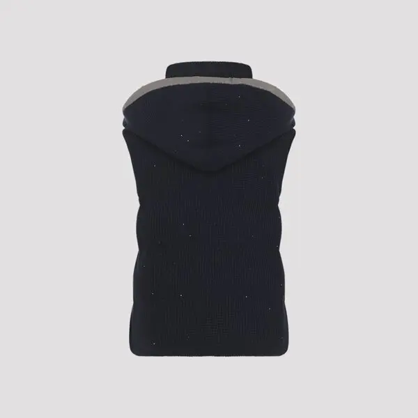 Brunello Cucinelli Knitted Gilet With Drawstring Hood - Black