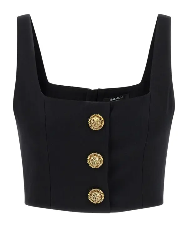 Balmain Cropped Top With Embossed Buttons - Black