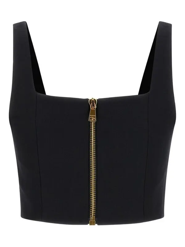 Balmain Cropped Top With Embossed Buttons - Black