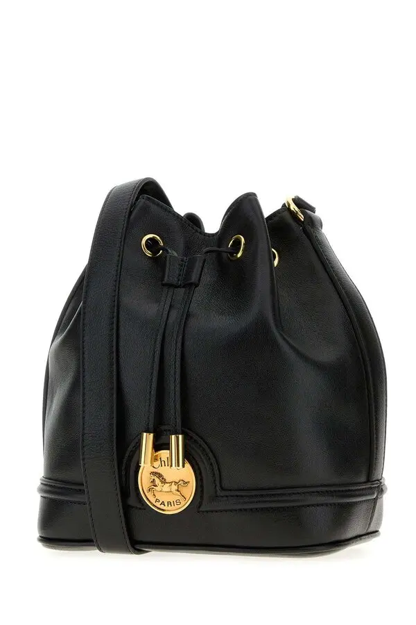 Chloé Leather Bucket Bag With Metal Logo Detailing - Black