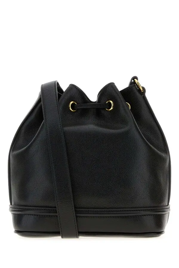 Chloé Leather Bucket Bag With Metal Logo Detailing - Black